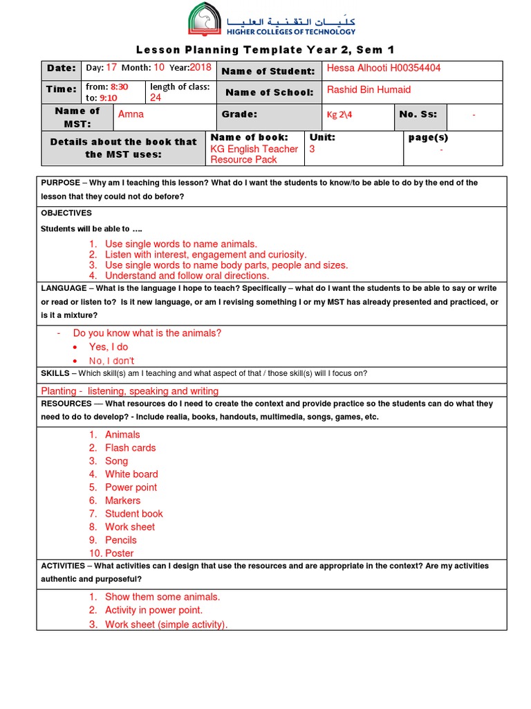 Lesson Plan 1 Growing and Changing | PDF | Lesson Plan | Teaching