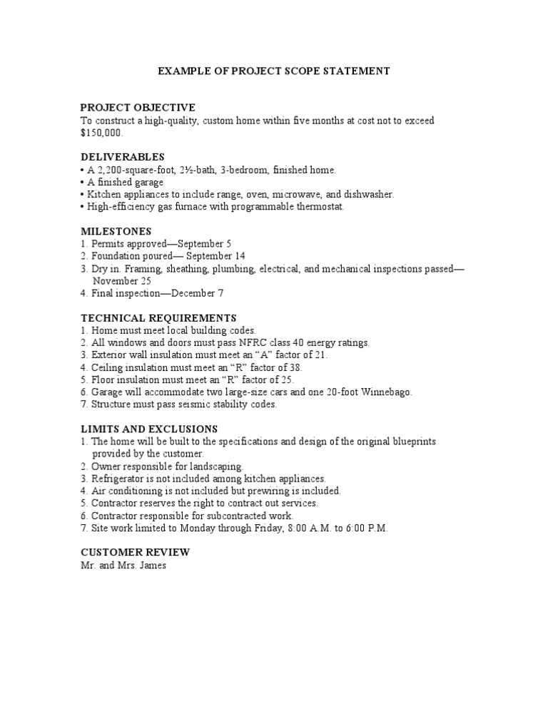 Scope Statement Example