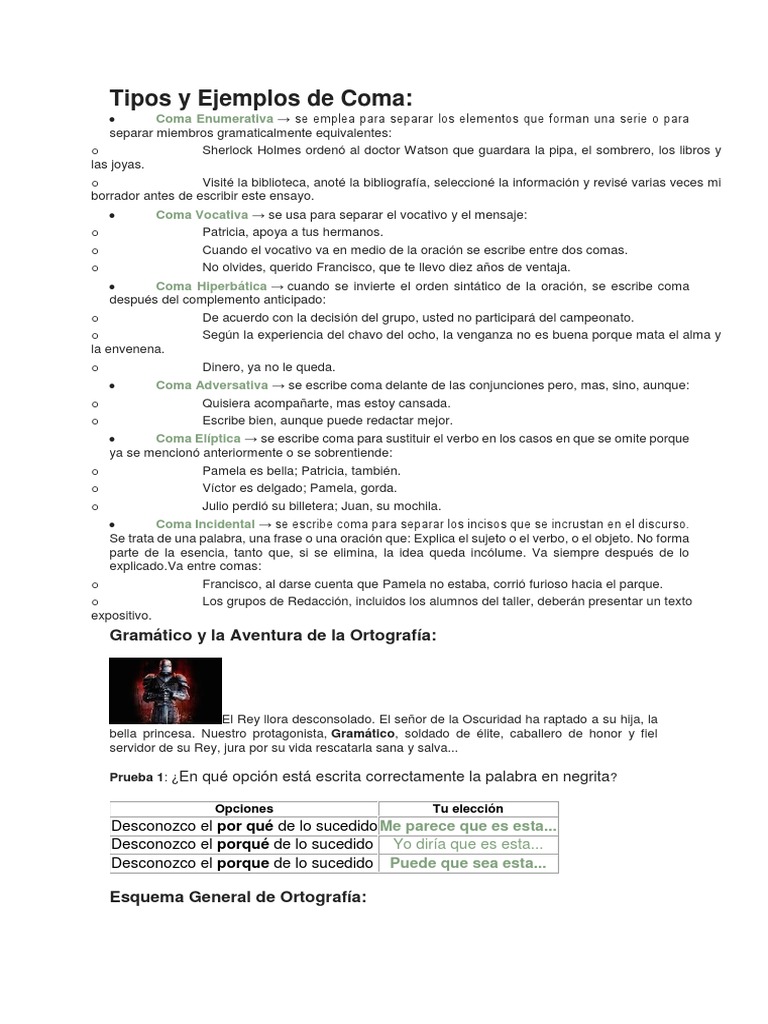 Tipos y Ejemplos de Coma | PDF | Coma | Mecánica del lenguaje