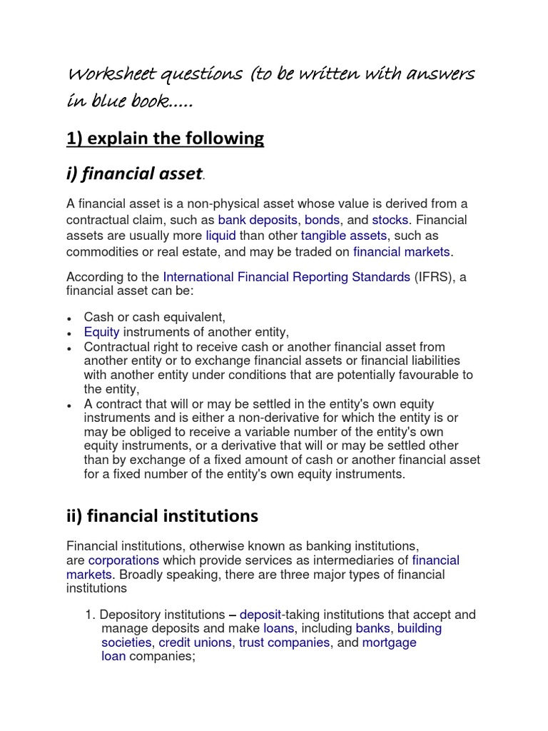 Worksheet Questions (To Be Written With Answers in Blue Book.... | PDF ...