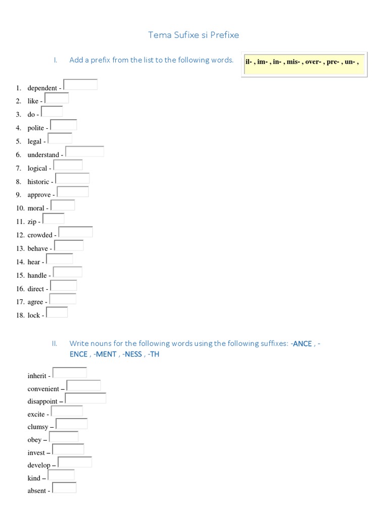 Tema Sufixe Si Prefixe | PDF