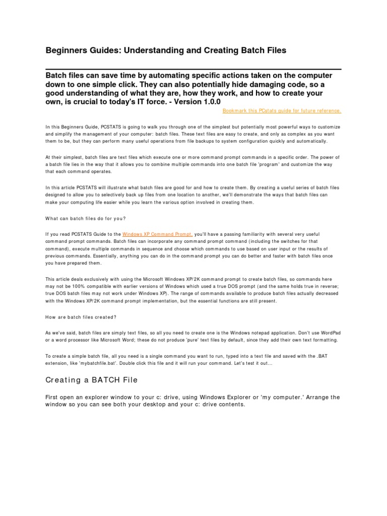 Understanding And Creating Batch Files Pdf Computer File Microsoft Windows