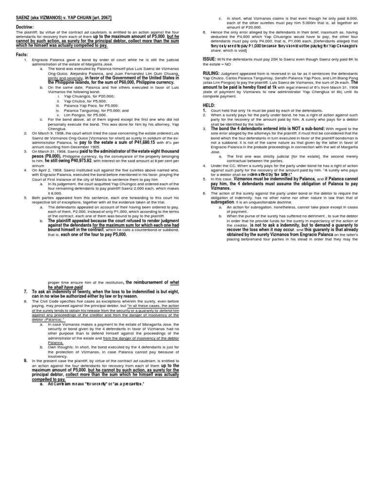 Saenz v. Yap Chuan | Download Free PDF | Guarantee | Surety Bond