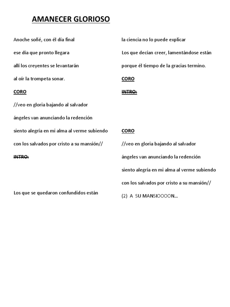 Amanecer Glorioso: Letra y Acordes | PDF