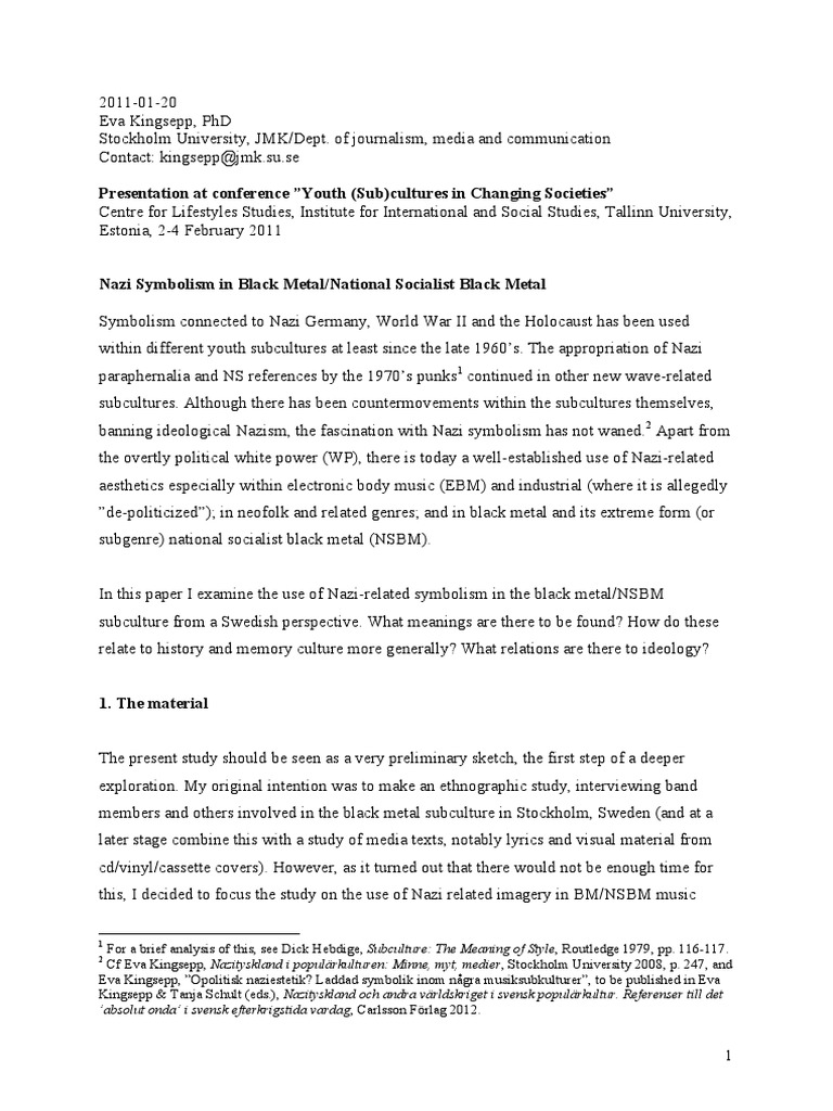 Kingsepp 2011 Nazi Symbolism in BM NSBM PDF | PDF | Entertainment (General)