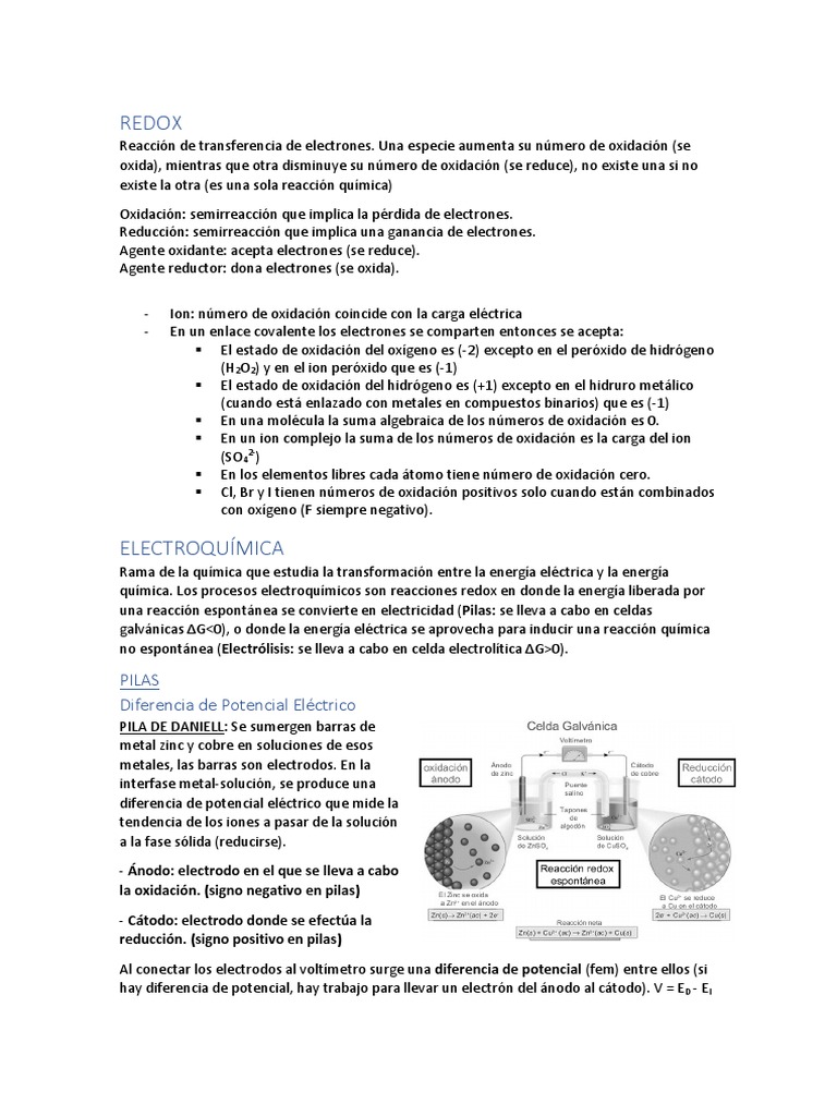 Resumen Electroquímica | PDF | Redox | Electroquímica