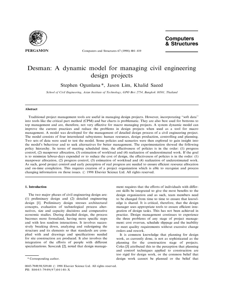 A Dynamic Model For Managing Civil Engineering Design Projects | PDF ...