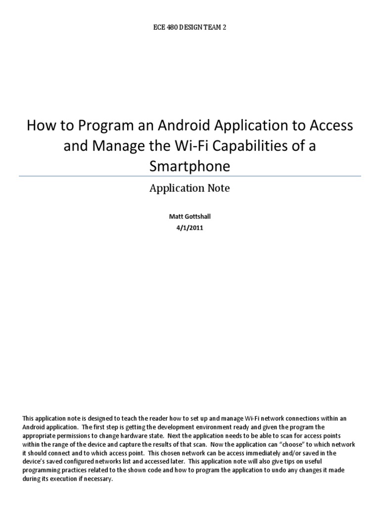 How To Program An Android Application To Access and Manage The Wi-Fi Capabilities of A ...