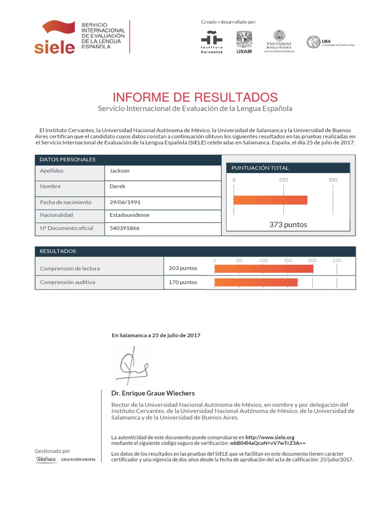 Certificado Siele | PDF | Lectura (proceso) | Universidad