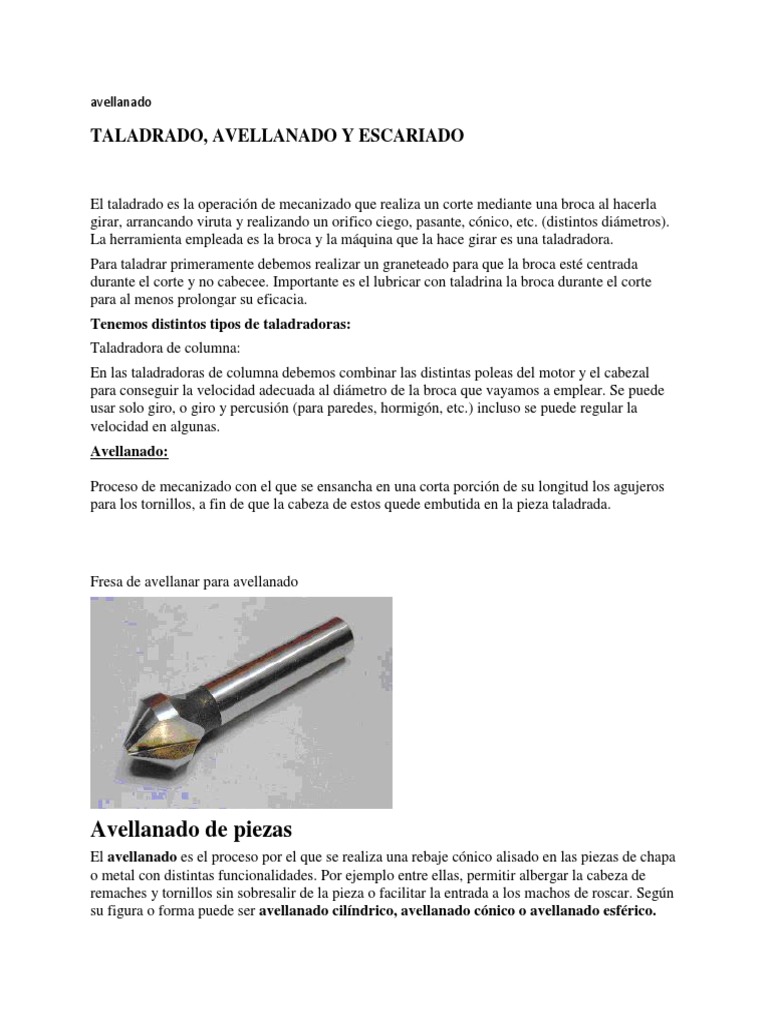 Proceso y Tipos de Avellanado en Mecánica | PDF