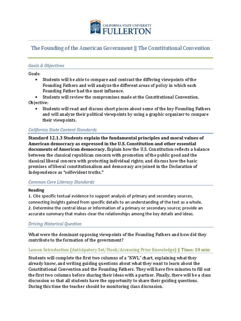 The Constitutional Convention Reading Lesson | PDF | Liberalism ...
