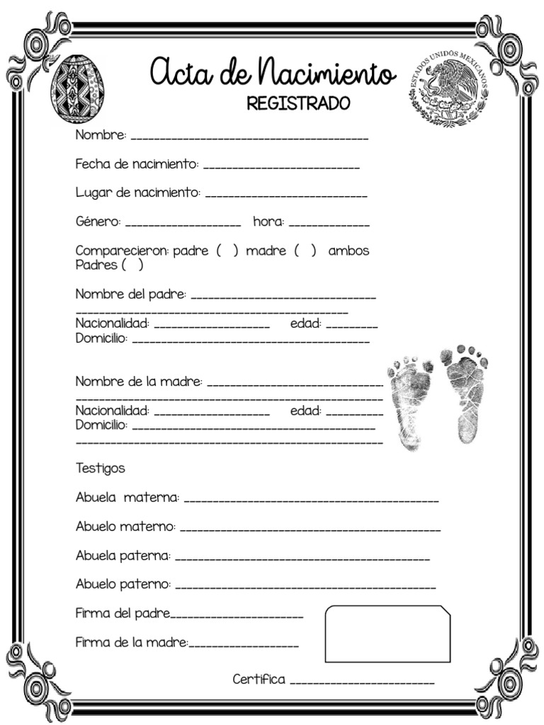 Acta De Nacimiento Simple En Blanco