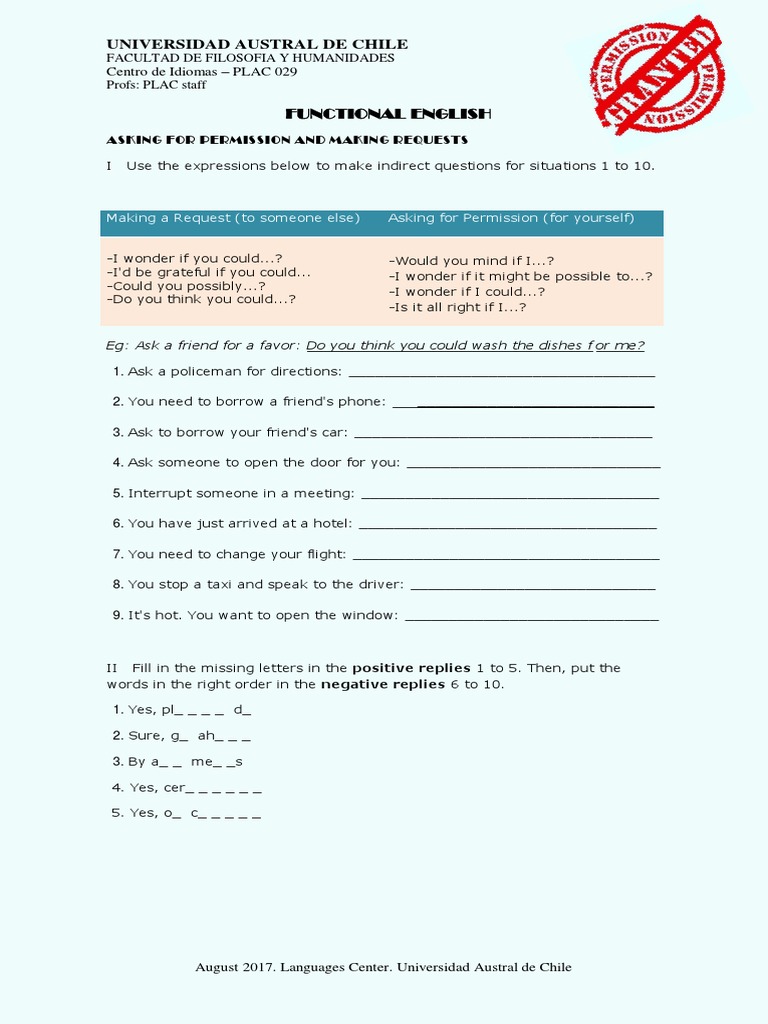 Requesting Assistance and Permission: A Guide to Making Indirect ...