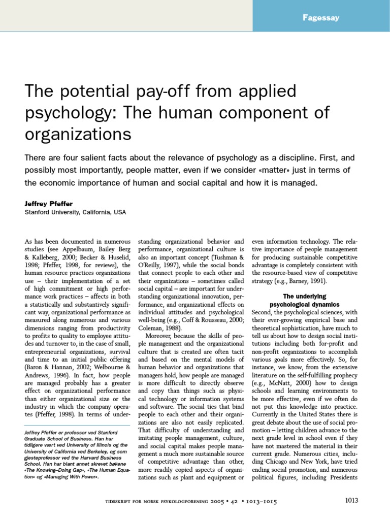 Pfeffer, J. - The Human Component of Organizations | PDF | Motivation ...