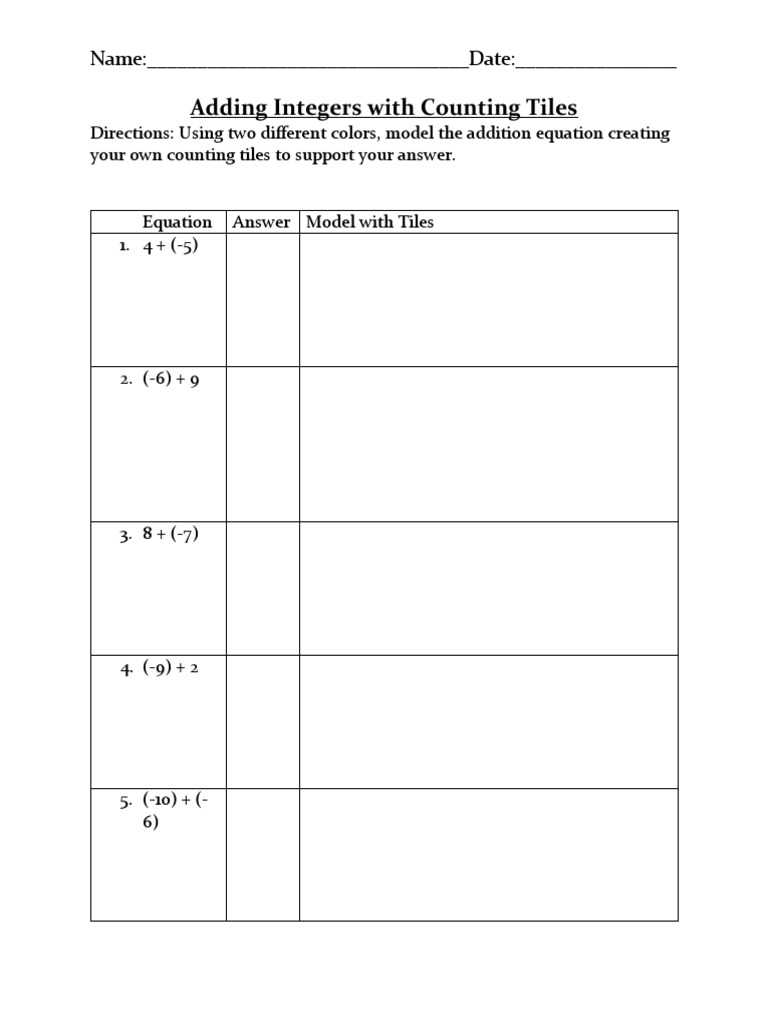 Adding Integers With Counting Tiles | PDF