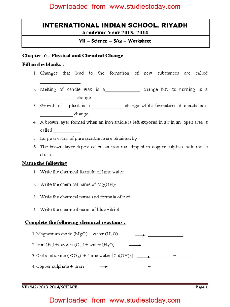 CBSE Class 7 Science - Physical and Chemical Change | PDF