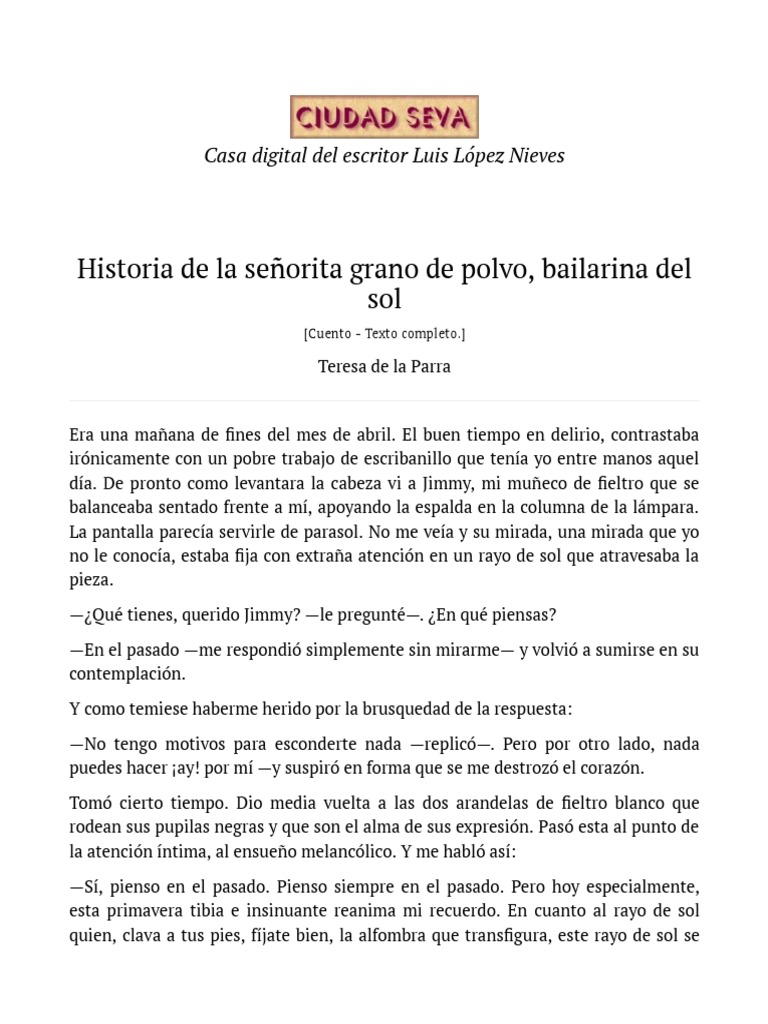 Historia de La Señorita Grano de Polvo, Bailarina Del Sol - Teresa de ...