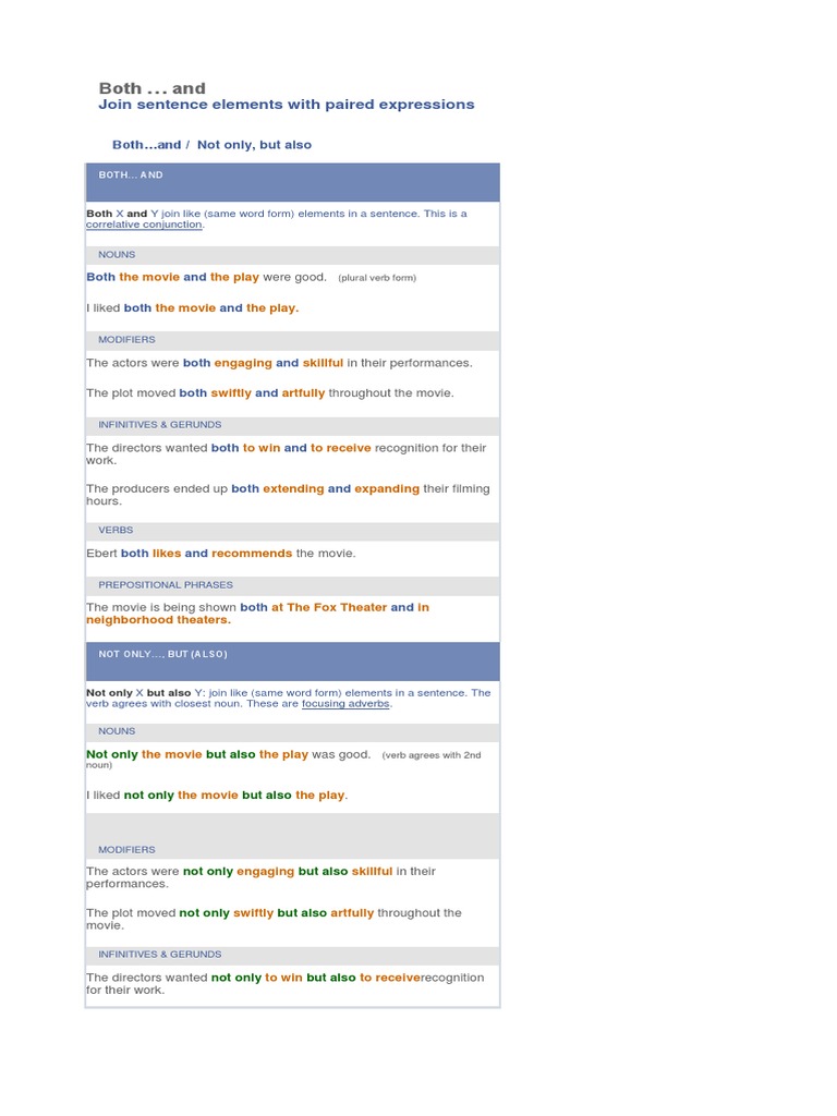 Both... And, Not Only. - . But Also | PDF | Verb | Clause