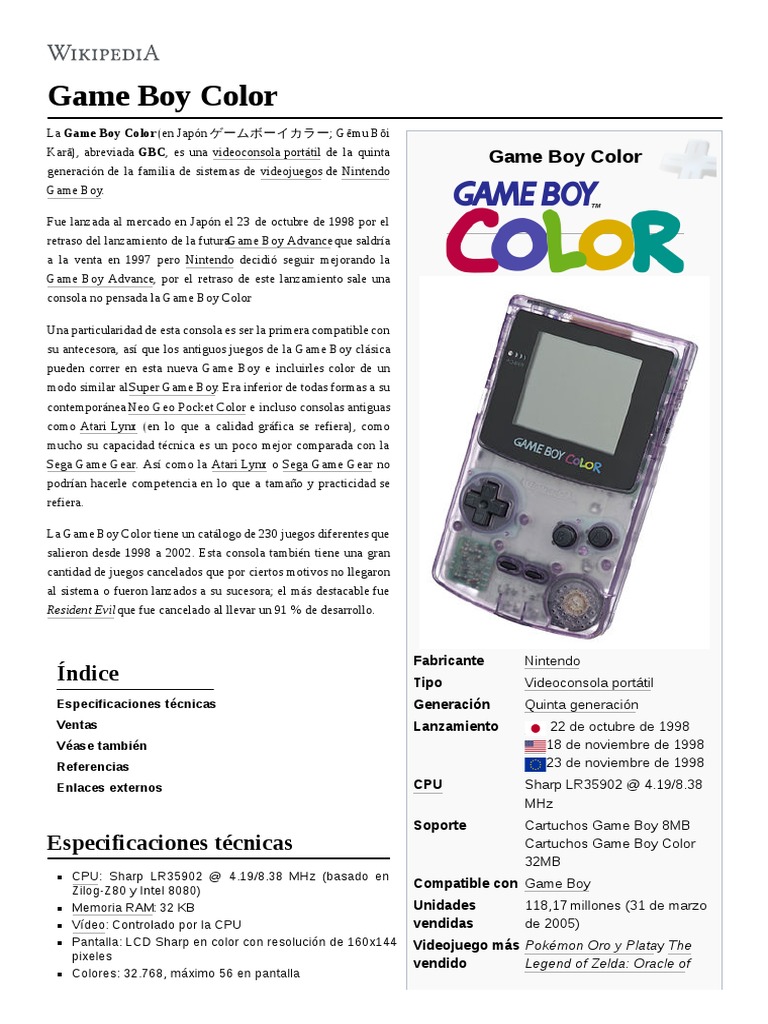Game Boy Color | PDF | Introducciones de productos | Juegos de consolas