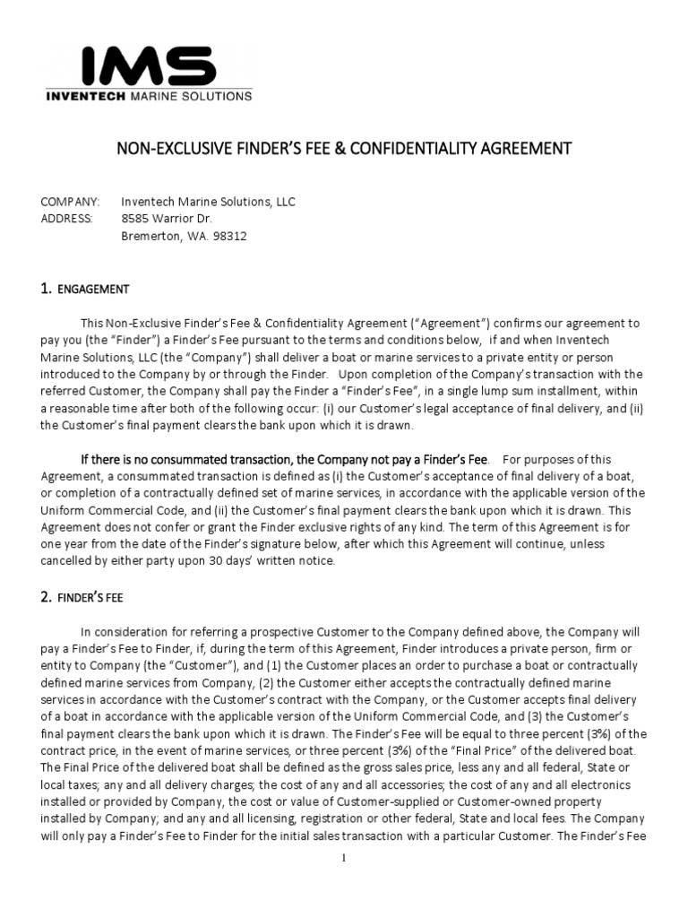 Finders Fee Agreement | PDF | Fee | Payments