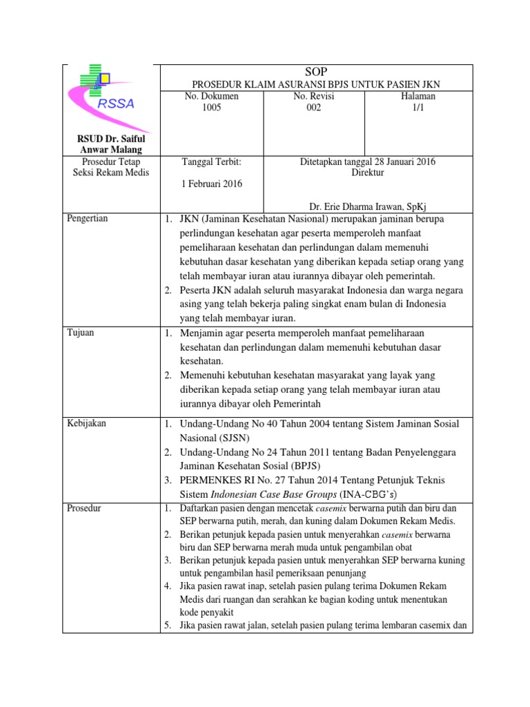 Contoh SPO BPJS Di RS | PDF