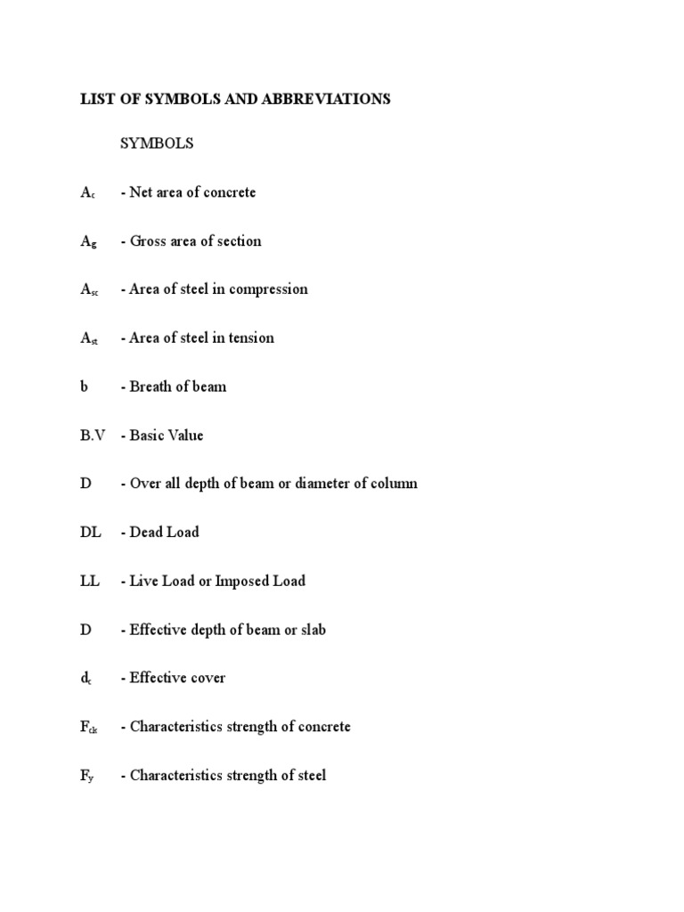 List of Symbols and Abbreviations | PDF | Road Surface | Civil Engineering