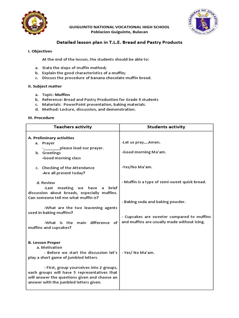 Lesson Plan | PDF | Muffin | Breads