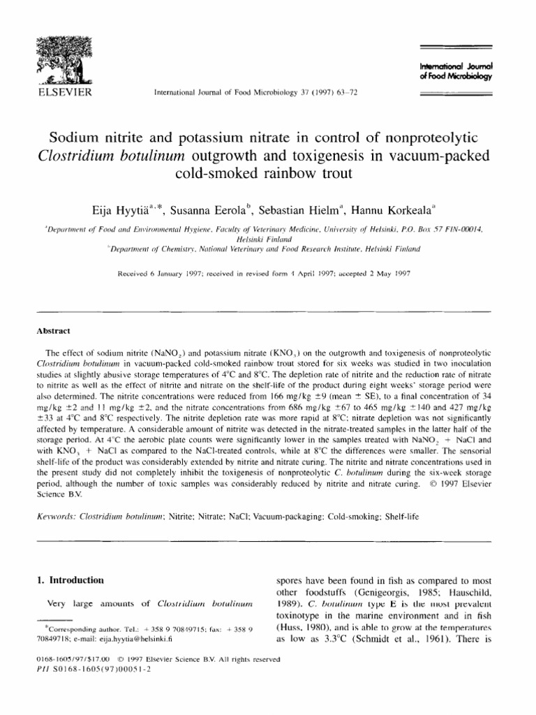 Sodium Nitrite and Potassium Nitrate in Control of Nonproteolytic Cold ...