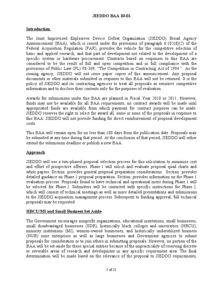 Jieddo Baa 10-01 - Unclass | PDF | Improvised Explosive Device