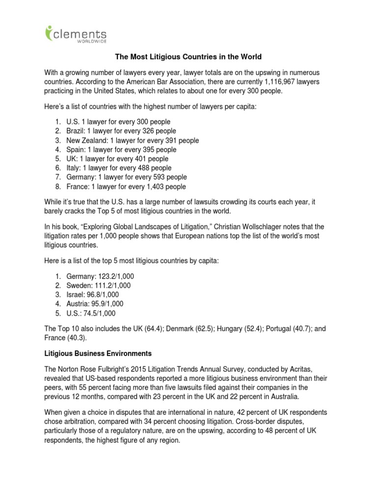 The Most Litigious Countries in The World | PDF | Liability Insurance ...