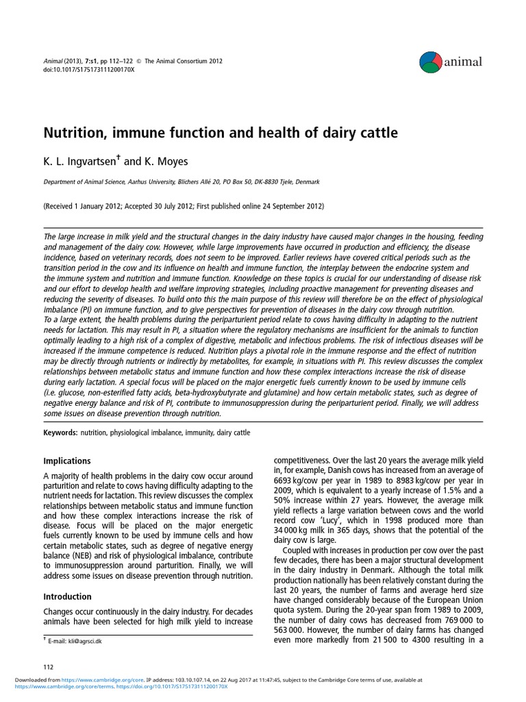 Nutrition Immune Function and Health of Dairy Cattle | PDF | Innate ...