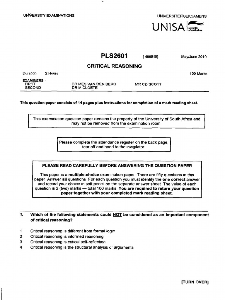 PLS2601-2010-MayJune Exam Paper PDF | PDF