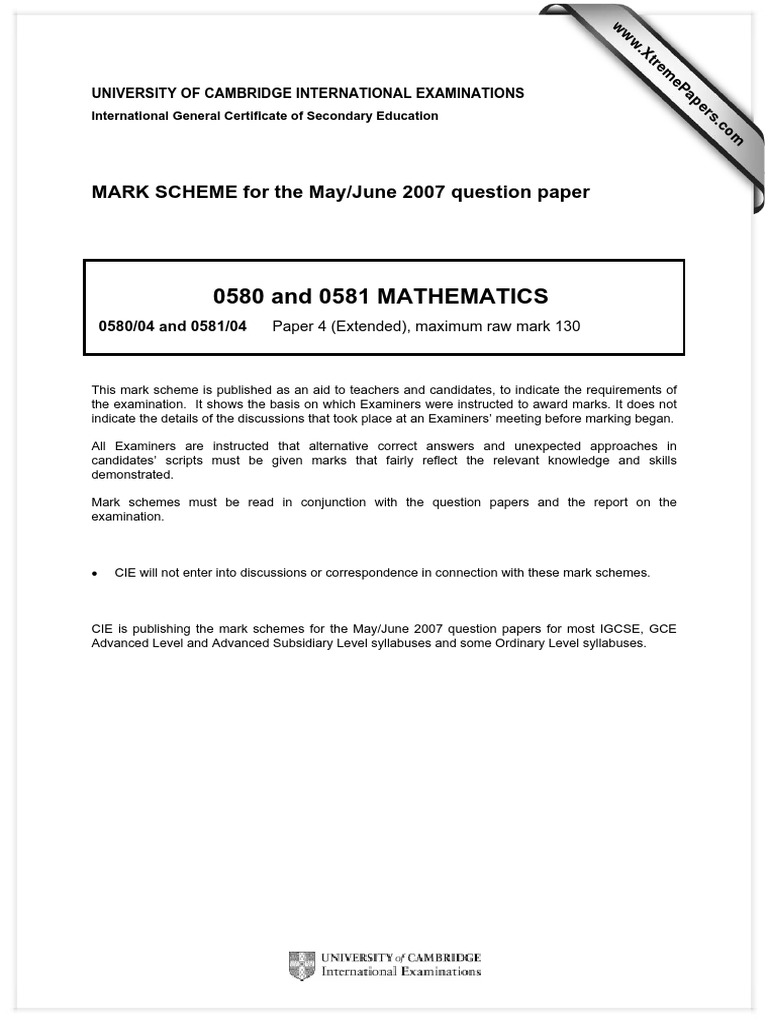 0580 s07 Ms 4 PDF | PDF | Qualifications | Educational Assessment And ...