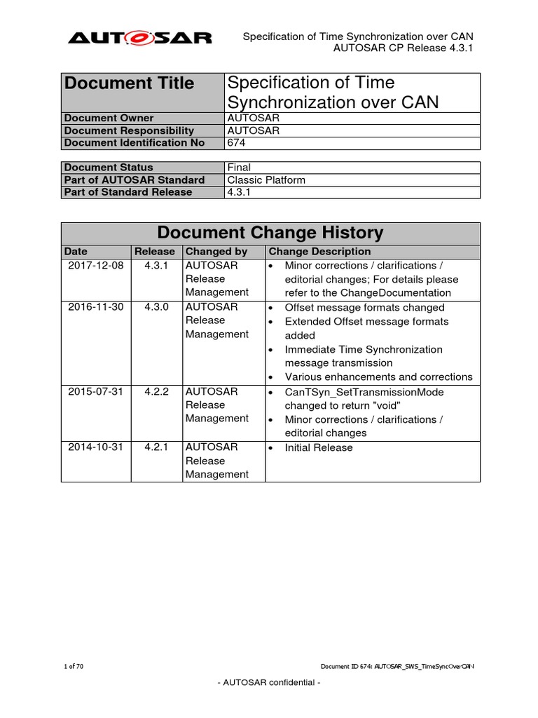 Autosar Sws Timesyncovercan | PDF | Specification (Technical Standard) | Application Programming ...