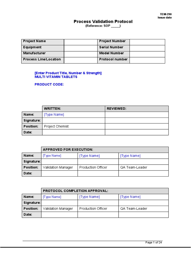 Tem-290 Process Validation Protocol Template Sample | PDF ...