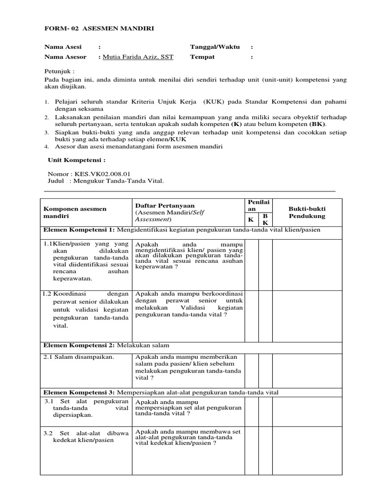 Form 2. Asesmen Mandiri Pengukuran TTV | PDF