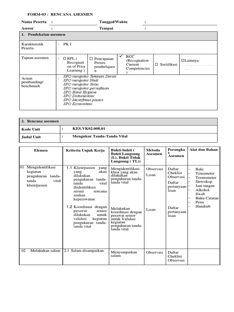 Form 3. Rencana Asesmen Pengukuran TTV | PDF
