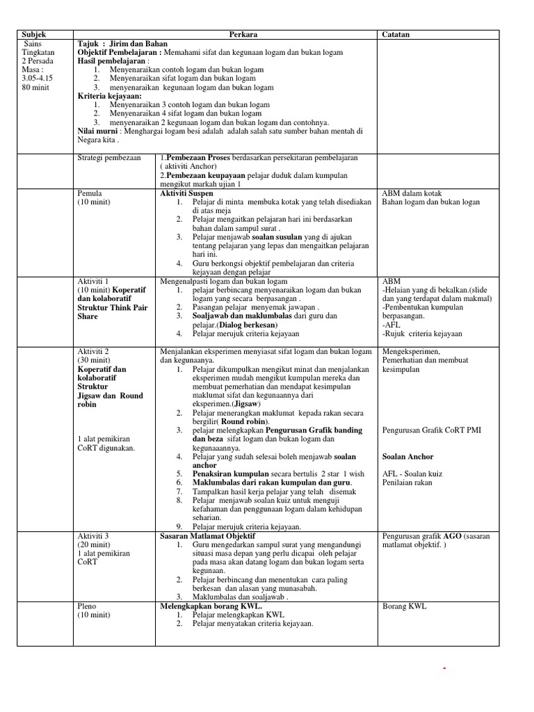 Contoh RPH Lengkap Sains | PDF
