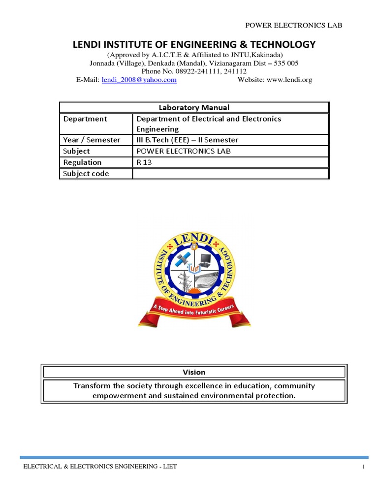 Power Electronics Lab Manual | PDF | Rectifier | Power Electronics