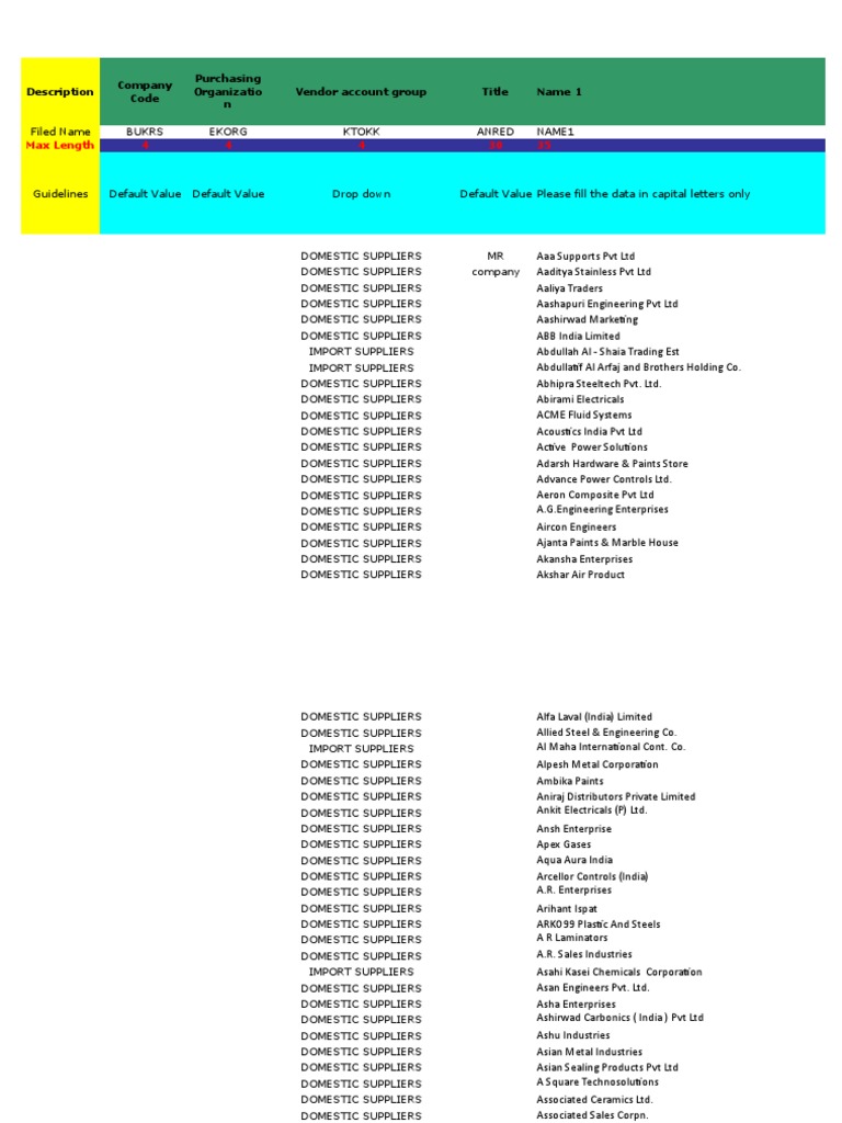 Vendor Master Data Template Update | PDF