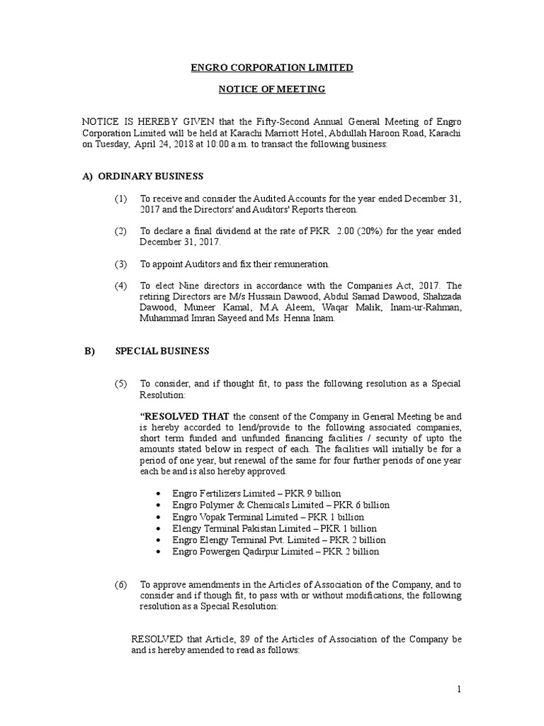 Notice of Annual General Meeting 2018 | PDF | Dividend | Proxy Voting