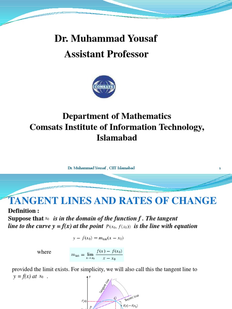 Lecture Notes on Tangent Lines, Rates of Change, and Derivatives | PDF ...