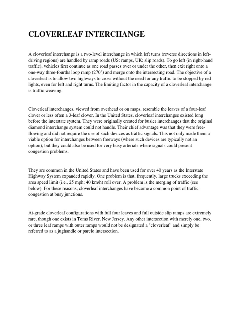 Cloverleaf | PDF | Interchange (Road) | Road Infrastructure