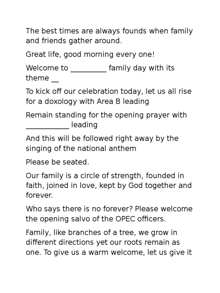 Family Reunion Sample Script