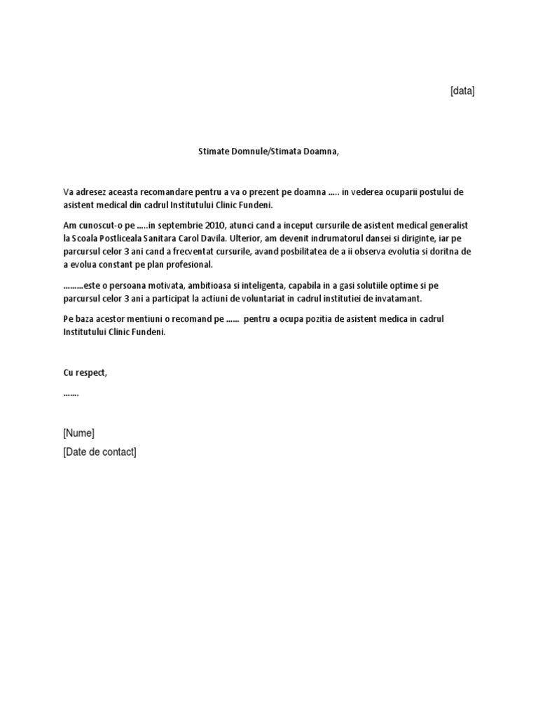 Model Scrisoare de Recomandare | PDF