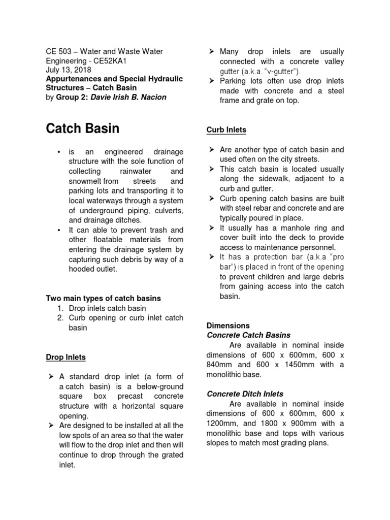 Handout Waste Catch Basin | PDF | Storm Drain | Environmental Technology