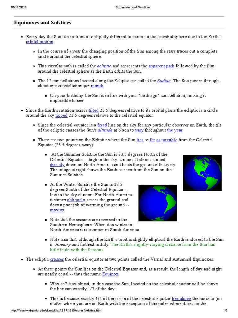 Equinoxes and Solstices | PDF | Equator | Earth