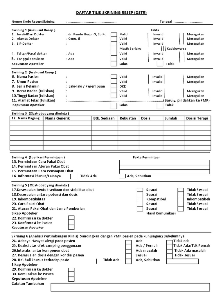 Daftar Tilik Skrining Resep