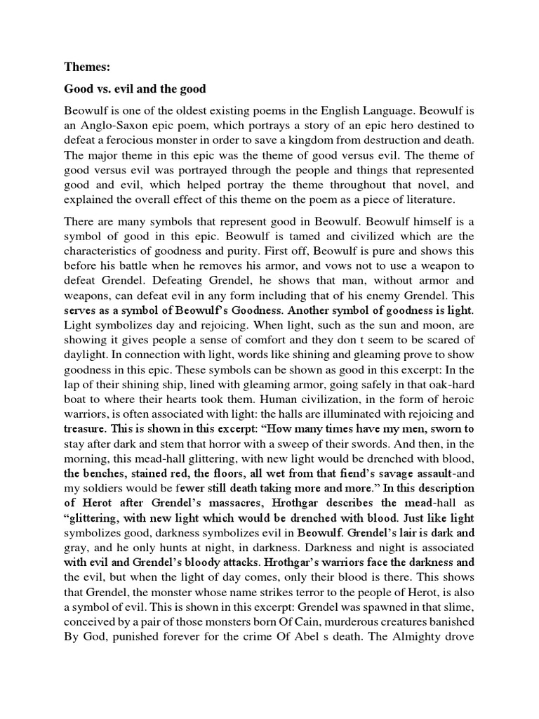 Themes: Good vs. Evil and The Good | PDF | Beowulf | Geats