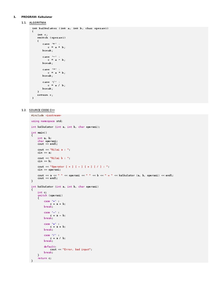 1.1. Algoritma: 1. PROGRAM: Kalkulator | PDF